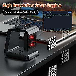 Alacrity 2D QR Wireless Hands-Free Omnidirectional Desktop Barcode Scanner, with Screen Display and Large Capacity Batteries, Compatible with Bluetooth & 2.4GHz Wireless, for Airport, Supermarket