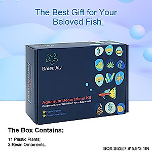 GreenJoy Aquarium Decorations Fish-Tank Accessories Plants - Fish Tank Decor Kit with Artificial Plants and Hideouts Ornaments,Small (Ornaments Set #1)