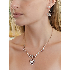 Mariell Rose Gold Vintage Crystal Necklace and Earrings Wedding Jewelry Set for Brides, Bridesmaids, Prom