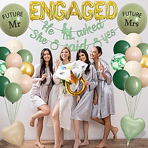 Sage Green Engagement Party Decorations, She Said Yes Decorations Banner Future Mr and Mrs Balloons for Just Engaged Decor, Sage Green Balloons for Bridal Shower Decorations