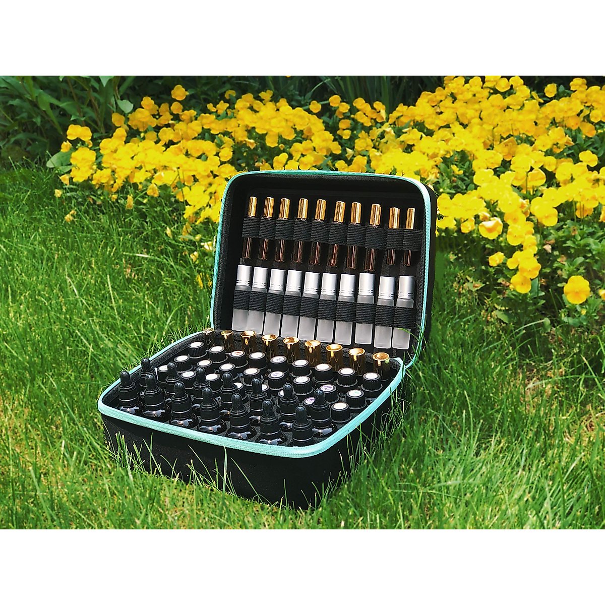 BES CHAN Essential Oil Carrying Organizer Storage Case (Carry Handle On Top) Holds 48-68 Small Bottle Box/Roller Bottles for 5ml 10ml 15ml 20ml 30ml /1oz with Free Writable Labels Opener