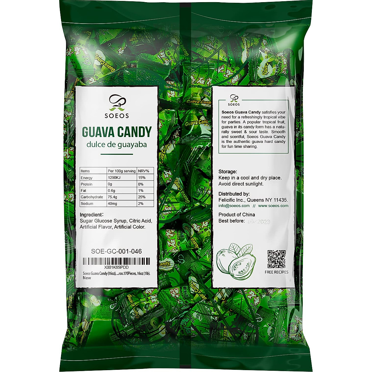 Soeos Guava Candy, Classic Series Chinese Guava Hard Candy, 16 oz (Pack of 1)