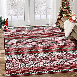 CAREMEE Christmas Rug 4x6 Machine Washable Bedroom Rug Holiday Decor Non Slip Throw Rug Soft Carpet Stain Resistant Accent Rug for Home Decor, Red