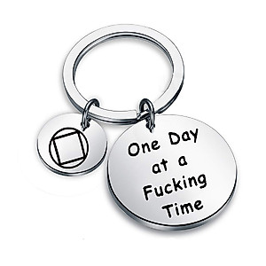 TGBJE One Day At a Time Keychain Sobriety Gift Addiction Recovery Gift AA Gift NA Recovery Sobriety Gift (One day 2)