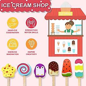 Wooden Ice Cream Toy for Kids, Toddler Pretend Play Food Ice Lolly Pops Set, Preschool Educational Toys and Gifts for Kids Age 3 4 5 6 Years Old
