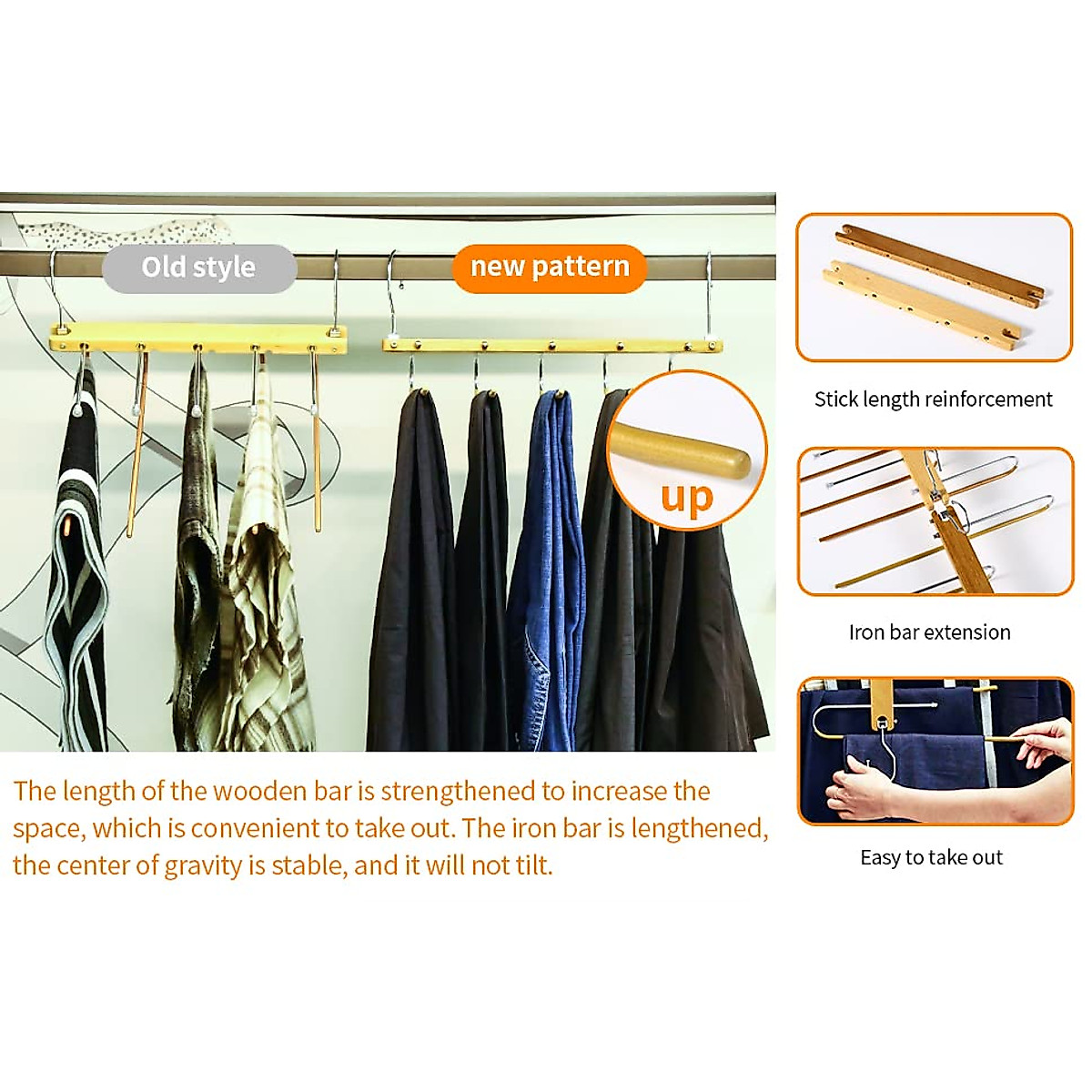 2-Piece Magic Pants Hangers (2.0 Center is Backward Not Easy Slide Off. More Easily Getting Clothes on and Off) Pants Hangers Space Saving 5 Layers 2 Uses Multi Functional Pants Rack