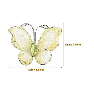 Mesh Glitter Butterfly 50Pcs Sheer Mesh Glitter Butterflies, Mesh Wire Glitter Butterfly with Gem DIY Butterfly Craft for Home Wedding Party Wall Decorations (Yellow)