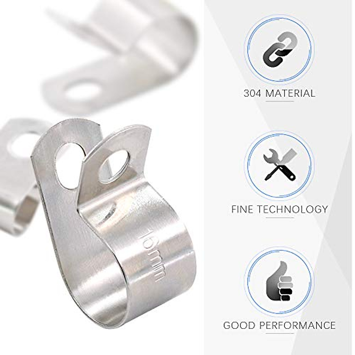 Cable Clamp Assortment Kit, Glarks 50Pcs 304 Stainless Steel 1/4'' 5/16'' 3/8'' 1/2'' 5/8'' Electrical Metal Clamp Set