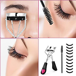 WLLHYF Beauty Eyelash Curler Kit Professional Eye Lashes Curler Metal Makeup Tool with Built-in Comb Eye with 10 Replacement Refill Pads for Women Girl Get Dramatically Curled Eyelashes