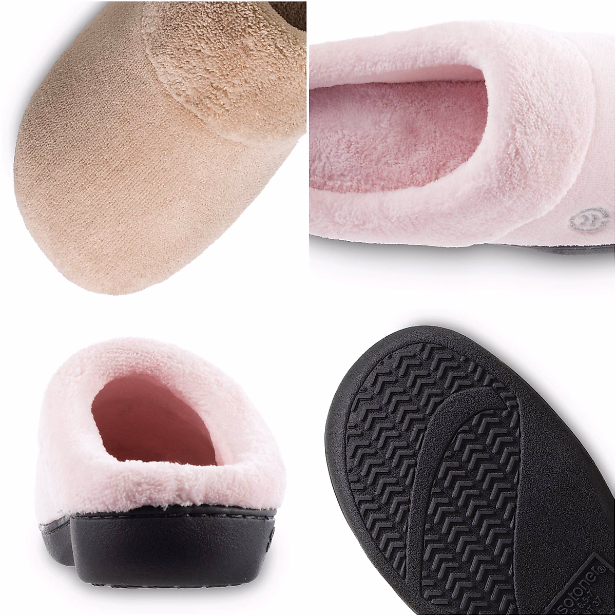 isotoner Terry Hoodback Clog Slippers for Women - Soft Memory Foam, Comfort Arch Support, House Slippers with Indoor/Outdoor Sole