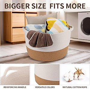 Woven Basket with Handle Cotton Rope 20'' x 13'' Blanket Toy Storage Basket for Living Room Large Laundry Baskets