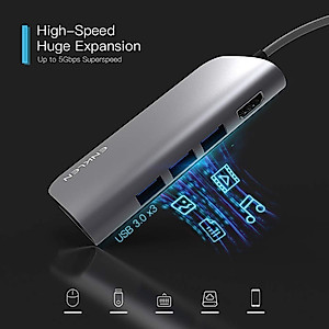 USB C Hub 8-in-1 Type C Adapter with Ethernet Port, 4K USB C to HDMI, 2 USB 3.0 and 1 USB 2.0, 100W USB C Power Delivery Charging, SD/TF Card for MacBook Pro/Air(Thunderbolt 3)