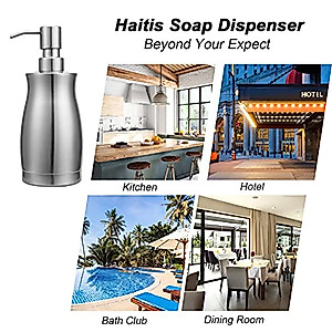 Haitis 14.0 Oz/410 ml 304 Brushed Stainless Steel Manual Liquid Soap Dispenser, Hand Soap Dispenser, Stainless Large Pump Head, Anti-Rust and Leak Proof, for Bathroom, Kitchen Sink, Washroom, 1 Pack