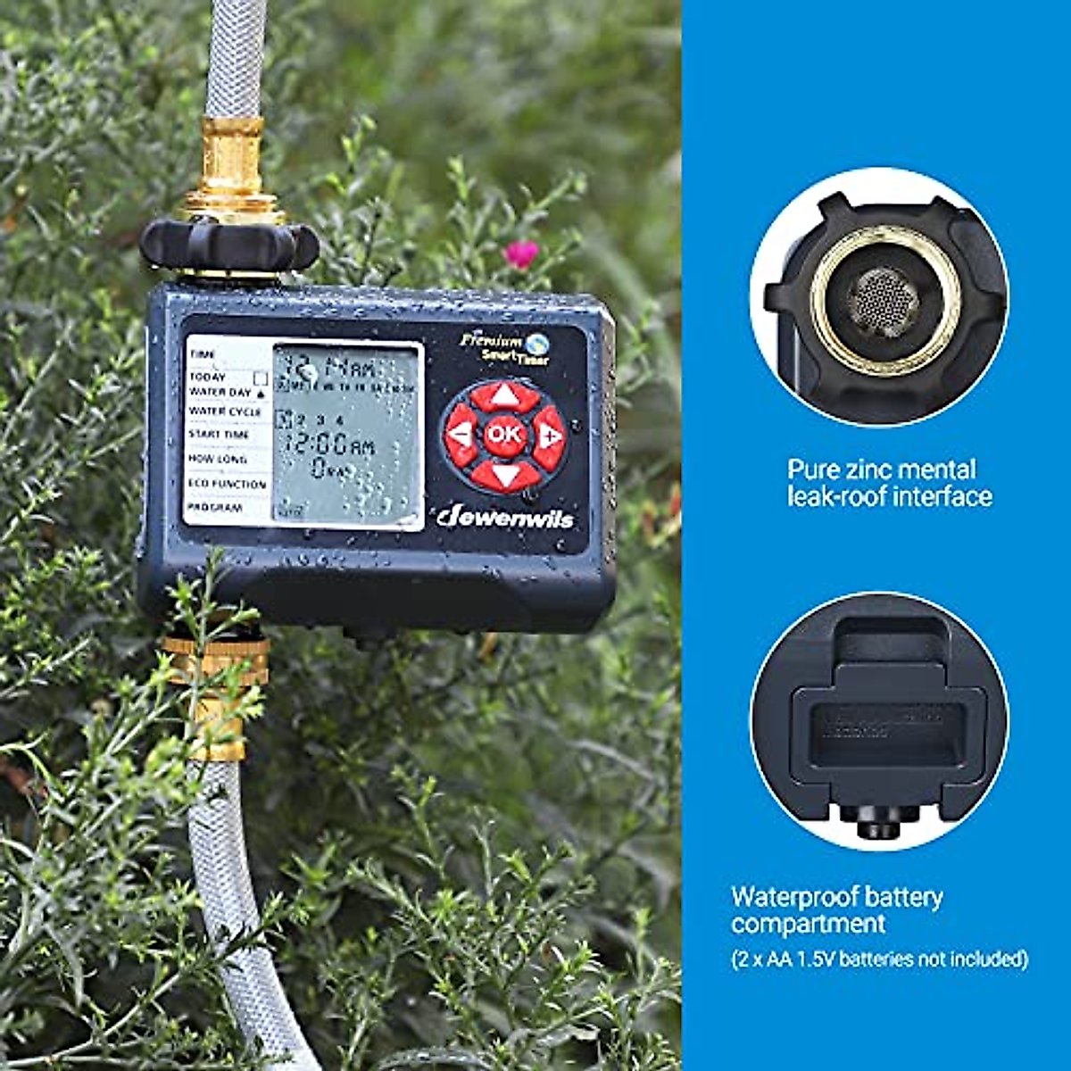 DEWENWILS Sprinkler Timer, Water Timer for Garden Hose, Programmable Hose Timer Automatic Faucet Watering Irrigation Timer for Yard Lawn, Manual Rain Delay Mode, Low Battery Warning