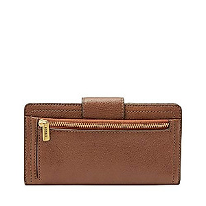 Fossil Women's Kinley Fabric Large Crossbody Handbag, Black Stripe with Women's Logan Faux Leather RFID Tab Clutch Wallet, Brown