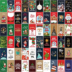 60 Pieces Christmas Greeting Cards 2 x 3.5 Inch Small Christmas Note Cards Claus Snowman Elk Note Cards Funny Mini Christmas Thank You Cards for Christmas Party Celebration Supplies, 60 Designs