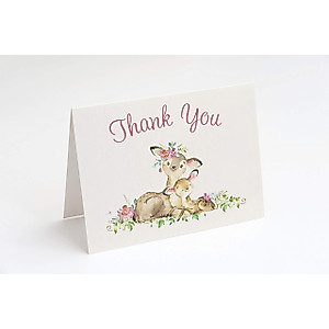 Deer Baby Shower Thank You Notes For Girl Woodland Forest Cards With Envelopes (24 count)