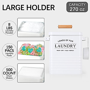 Candco 2 Pcs Farmhouse Laundry Pods Container with Dryer Sheet Holder, Metal Laundry Room Organization and Storage with Scoop, Laundry Detergent Container Laundry Room Decor