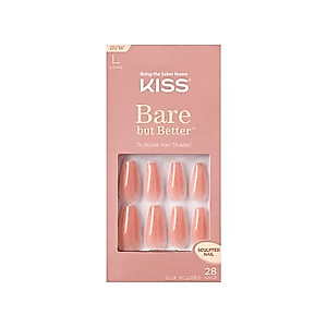 KISS Bare But Better TruNude Fake Nails Nude Nail Shades Manicure Set, Nude Glow', 28 Chip Proof, Smudge Proof Glue-On Nails