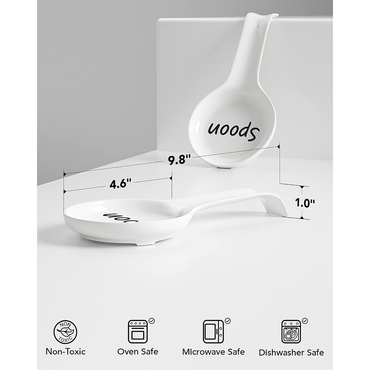 LE TAUCI Spoon Rest, Ceramic Spoon Rest for Stove Top, Spoon Rest for Kitchen Counter, Modern Farmhouse Kitchen Spoon Holder, Heat-Resistant Cooking Utensil Rest, Set of 2, White