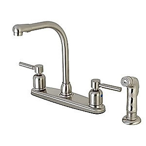 Kingston Brass FB758DLSP Concord 8-Inch Center Set High-Arch Kitchen Faucet with Plastic Sprayer, Brushed Nickel