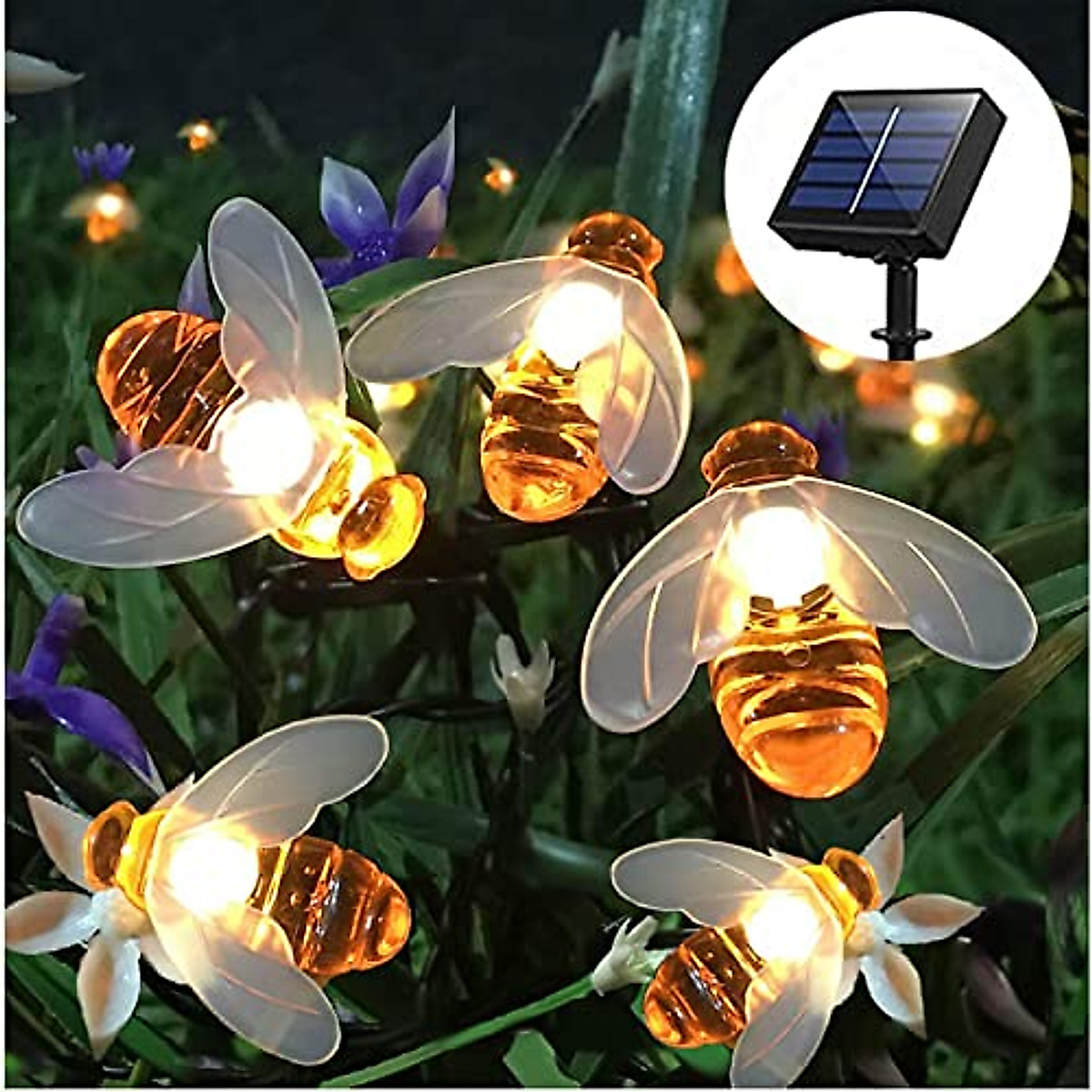 Christmas Lights,5M Solar Lights, String 20 Led Honey Bee Shape Solar Powered Fairy Lights, for Outdoor Home Garden Fence Summer Decoration