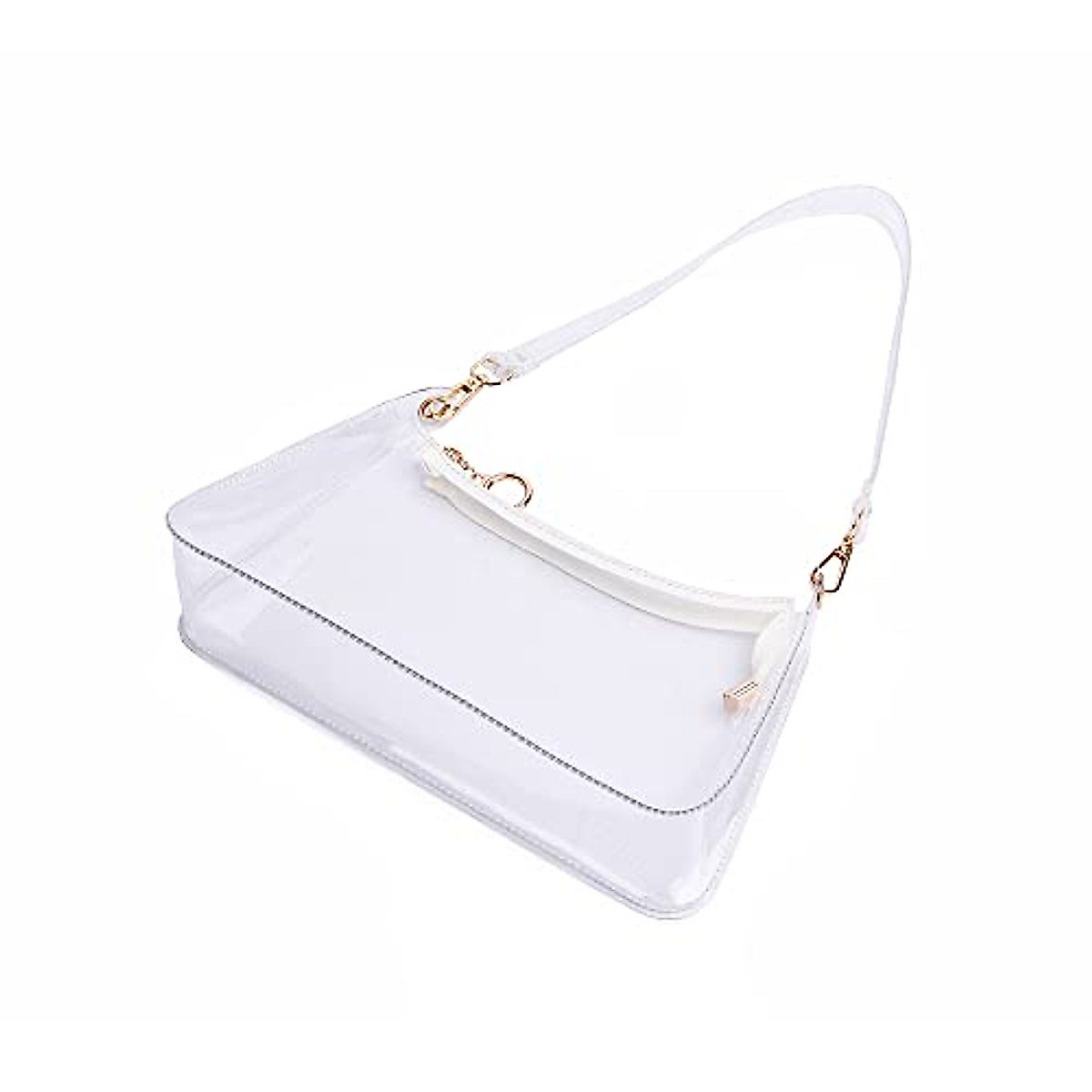 Clear Purses for Women Stadium, Cute Clear Purse Stadium Approved, Clear Shoulder Bag Small Clear Clutch Purse Hobo Bag with Zipper Closure (White)