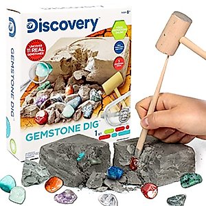 Discovery Kids Gemstone Dig Stem Science Kit by Horizon Group Usa, Excavate, Dig & Reveal 11 Real Gemstones, Includes Goggles, Excavation Tools, Streak Plate, Magnifying Glass & More