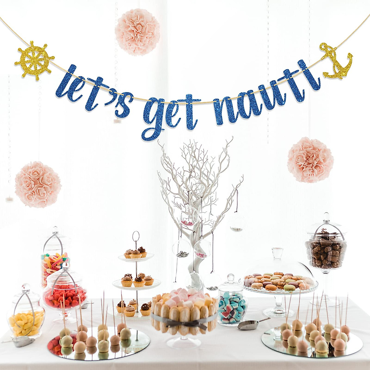 Dalaber Let's Get Nauti Banner, Nautical Theme Birthday / Bridal Shower / Bachelorette Party Decoration, Anchor Cruise Banner for Wedding Party Favors, Funny Wedding Bachelorette Party Supplies