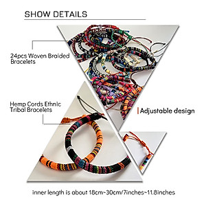 WAINIS 24PCS Wrap Friendship Bracelets Men Women Hemp Cords Ethnic Tribal Bracelets Wristbands