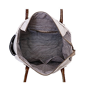 CLA Bags Sel De Mer Upcycled Canvas & Cowhide Hand/Tote Bag Radiant Leather Crossbody, Off-White, 13 Inch