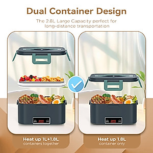 Electric Lunch Box Food Heater for Adults, 80W Heated Lunch Box with Digital Temperature Display,12V/24V/110V 1.8L Stainless Steel & 1L PP Fruit Container Portable Food Warmer LunchBox for Car/Work