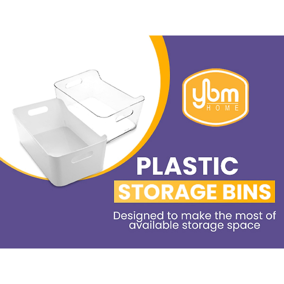 YBM HOME Storage Bins - Open Plastic Organizers and Storage Basket for Kitchen Pantry Organization, Under Sink Bathroom Storage, Toy Baskets, Food Storage Box Containers (Medium - Clear)