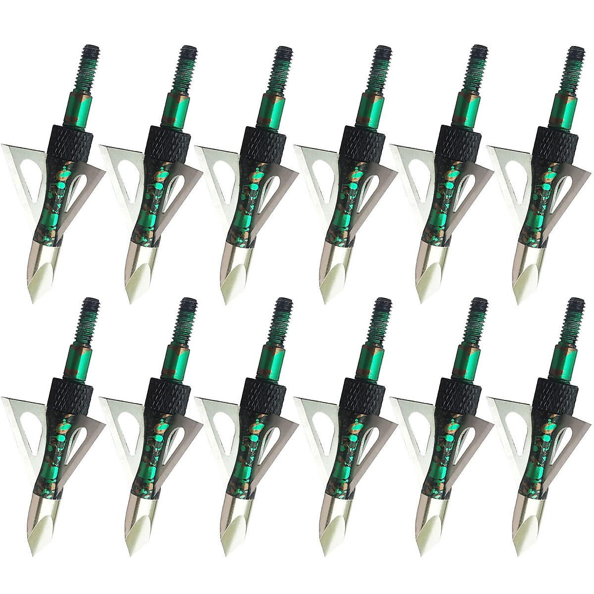 LeeMui ArcheryBroadhead Hunting Broadheads100Grains Screw-in Arrow Archery3BladesHuntingHeadsArrowTips Compatible withCrossbow andCompoundBowCamouflage Colors Hunting Arrows (Camouflage chase-12PK)