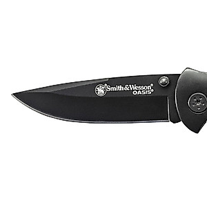 Smith & Wesson Oasis SW423B 7.5in S.S. Folding Knife with a 3.2in Drop Point Blade and Titanium Coated Handle for Outdoor, Tactical, Survival and EDC