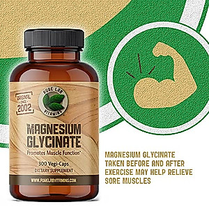 Magnesium Glycinate 165mg/caps (3 caps/Day for 500mg) - 300 caps - Magnesium Supplement from Canada - Magnesium Pills Supplement - Magnesio Glycinate Capsule Made in Canada