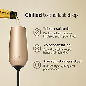 Huski Champagne Flute | NEW | Award-winning Design with Detachable Stem | Premium Stainless Steel Champagne Glass with Lid | Triple Insulated Tumbler | 8oz Capacity | Great Gift (Champagne)