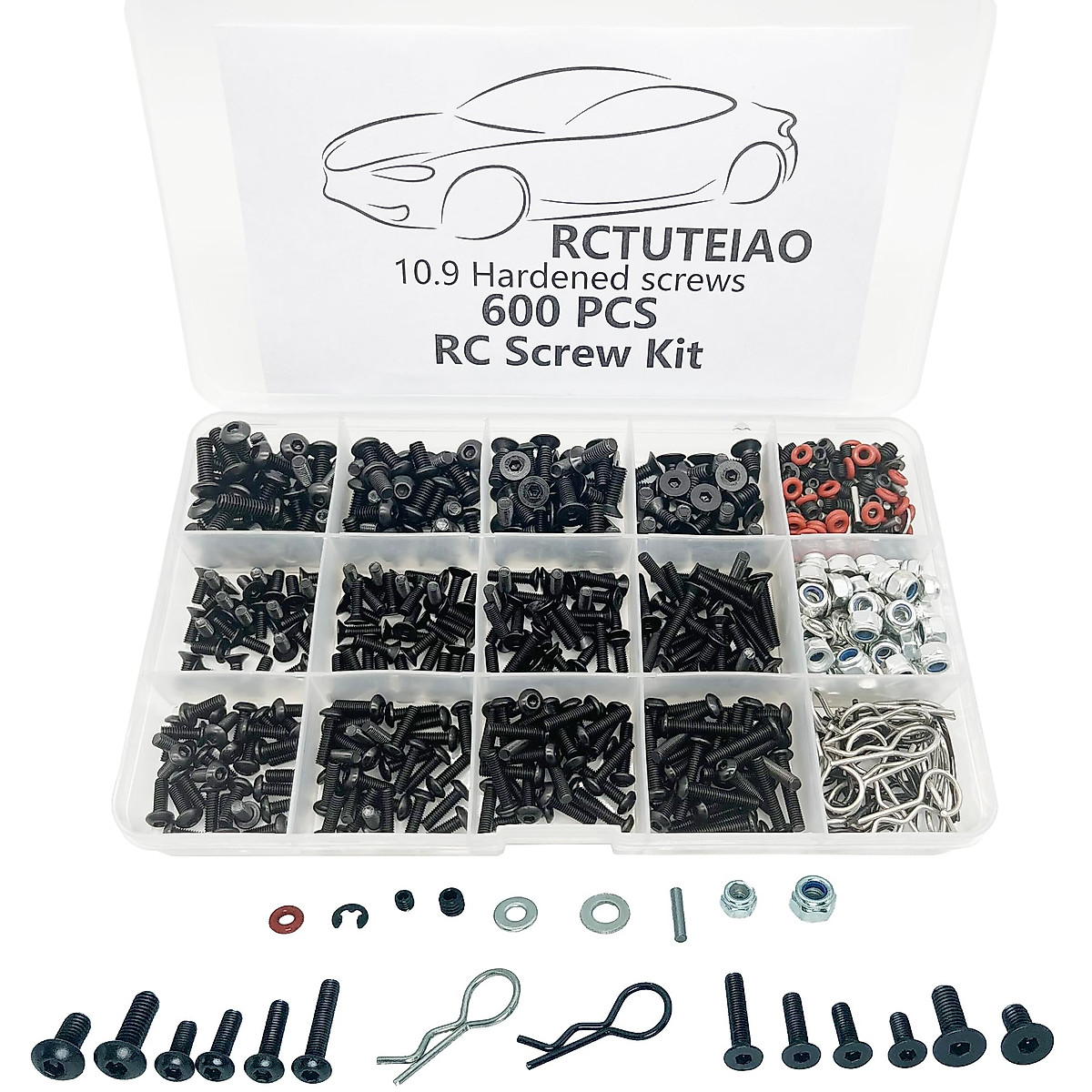 RC Car Tool Stand Repair Work RC Screws Kit 600PCS & RC Screwdrivers and Screws Pallet Kit 360 Degree Rotation for 1/8 1/10 1/12 1/16 1/18 RC Car Truck Crawler (Black)