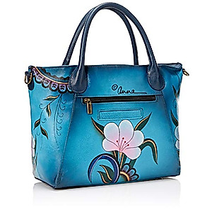 Anna by Anuschka Women's Genuine Leather Large Slouch Tote Bag | Hand Painted Original Artwork | Denim Paisley Floral