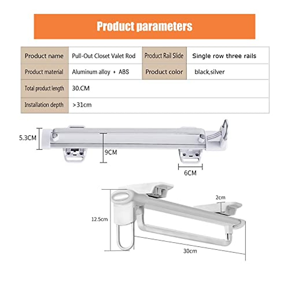 Extendable Closet Pull Out Rod,Retractable Metal Closet Valet Rod, Closet Rods for Hanging Clothes, Pull Out Clothes Hanger Closet, Multifunction Clothing Rack for Clothing Storage,5 Pcs Pants Rack