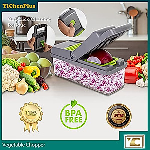 YiChenPlus Vegetable Chopper, 14-in-1 Food Chopper with Container Kitchen Vegetable Slicer/Dicer Cutter Onion Chopper With 8 Blades One-Button Press to Clean Food Residue