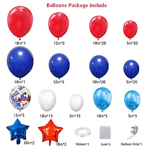 Grcypa Red White and Blue Balloons Garland Arch Kit with Confetti Star Balloons for 4th of July Balloons Graduation Veterans Memorial Day Nautical Baby Shower Birthday Baseball Game Party Decorations