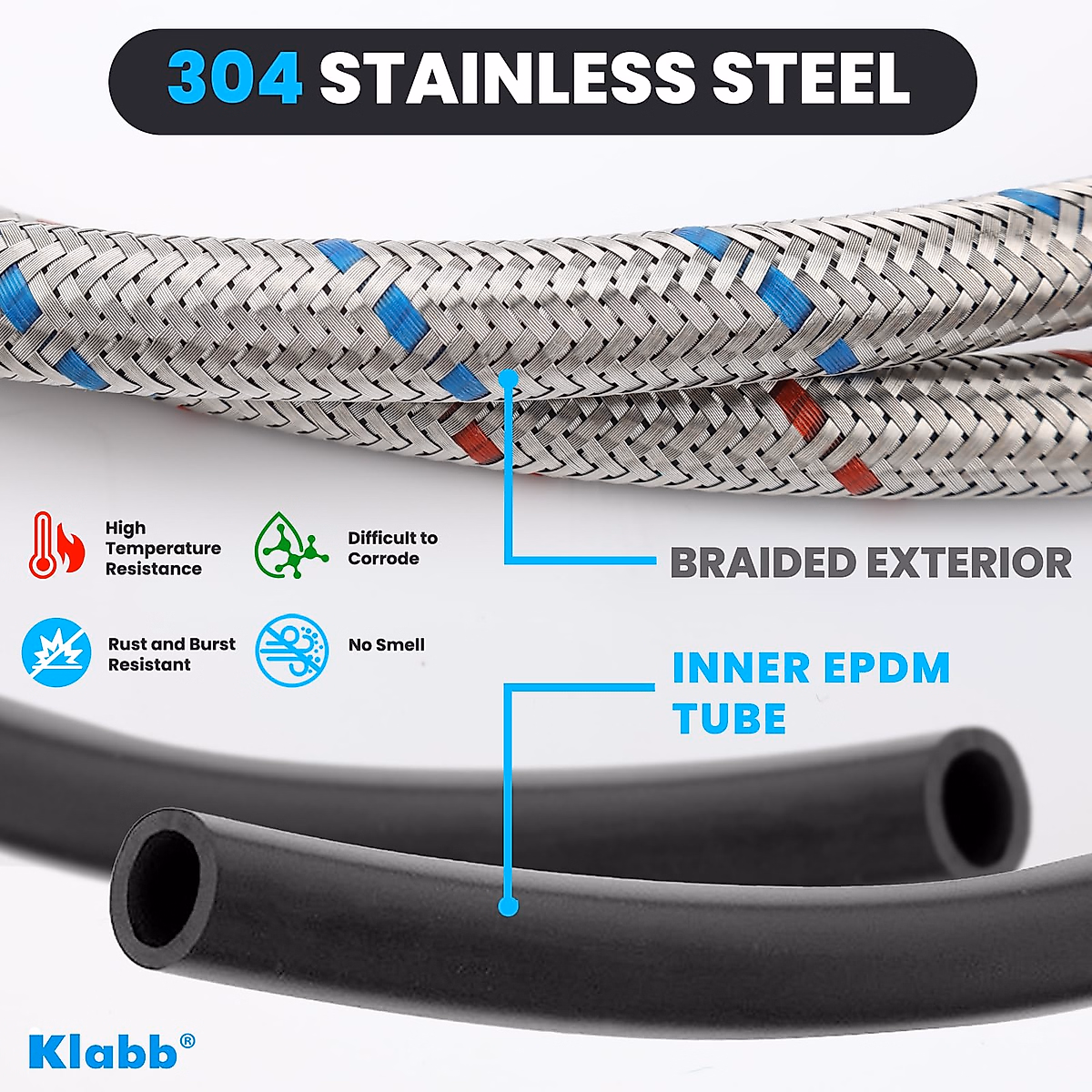 Klabb F16 24-Inch Long Bathroom Kitchen Faucet Connector Braided Stainless Steel Supply Hose 3/8-Inch Female Compression Thread x M10 Male Connector, x 2 Pcs (1 Pair)