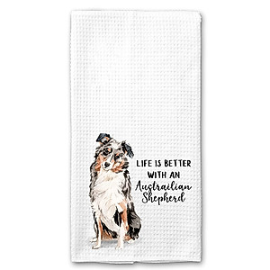 Watercolor Life is Better with an Australian Shepherd Aussie Microfiber Kitchen Towel Gift for Animal Dog Lover