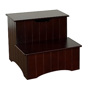 King's Brand Furniture-Wooden Stool for Adults and Kids with Storage for Bedroom, Kitchen Bathroom, Steps for High Beds, Cherry