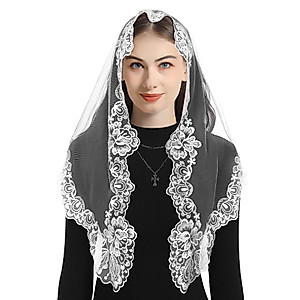 Bozidol Church Veil Triangular Mantilla - Cross Chalice Embroidered Vintage Catholic Mass Veil for Women
