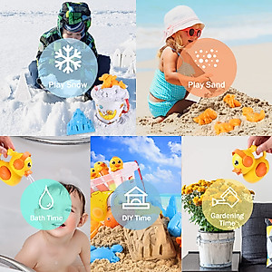 FENYAN Beach Toys for Kids, 22Pcs Toddler Sand Toys Includes Beach Bucket, Sand Castle Kit, Duck-Shape Watering Can, Sand Spade, Shovel, Rake, Sieve, Dinosaur Sand Molds for Preschool Boys Girls