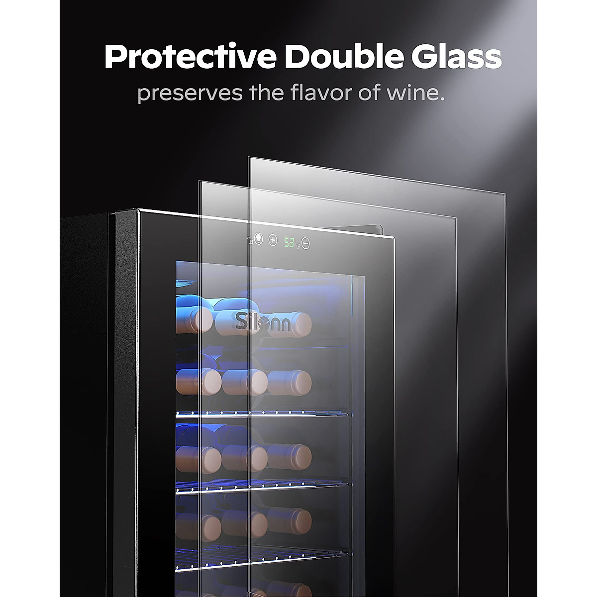 Silonn 24 Bottle Wine Cooler/Cabinet Beverage Refrigerator,Small Mini Wine Cellar for Red,White,Champagne or Sparkling Wine,40f-61f Digital Temperature Control Wine Fridge Glass Door
