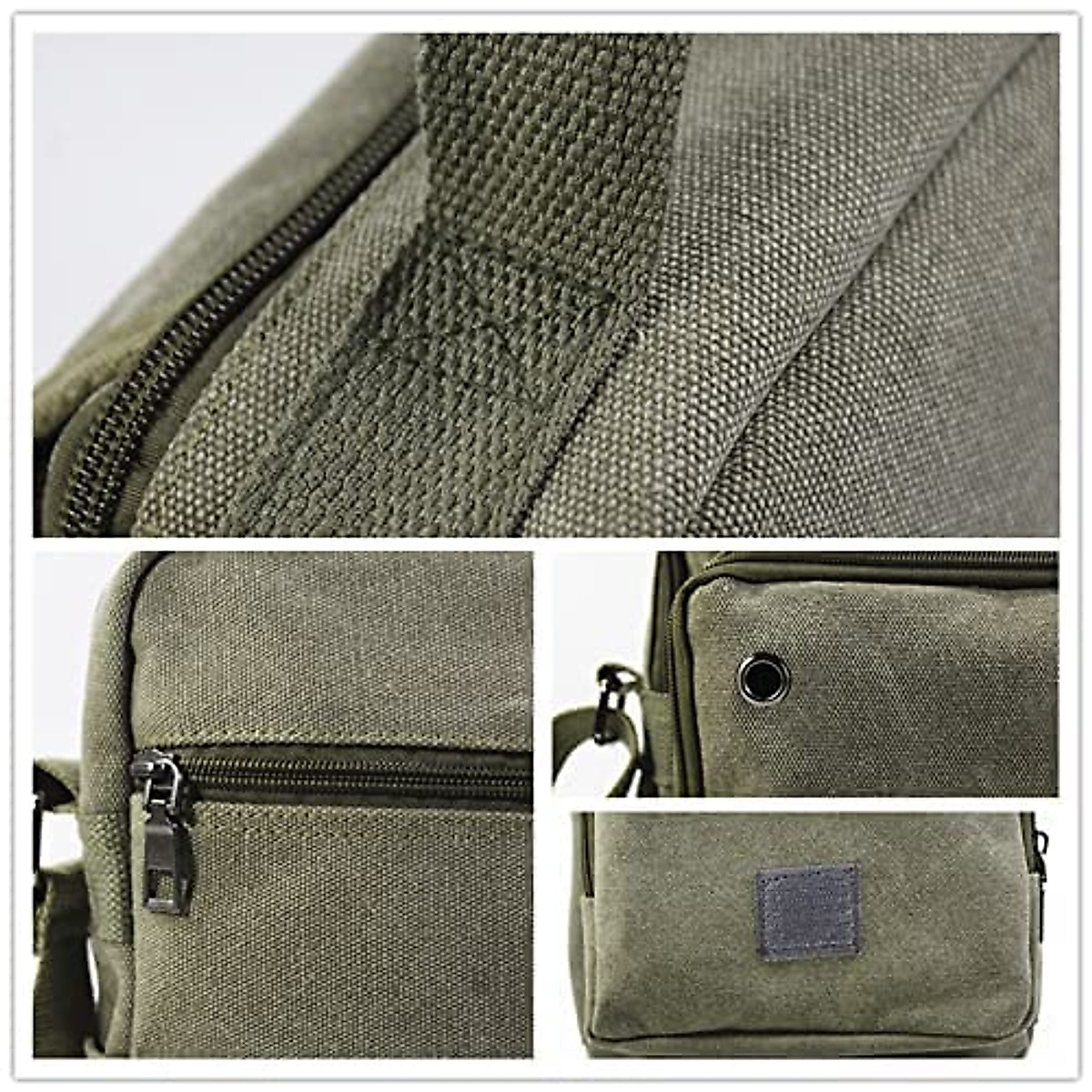 CR Canvas Small messager Mini shoulder bag Travel purse with strap adjustable cellphone key bag (Army green) sling bag everday use bag with slutch and eaphone line hole on the bag