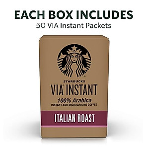 Starbucks VIA Instant Coffee—Dark Roast Coffee—Italian Roast—100% Arabica—1 box (50 packets)